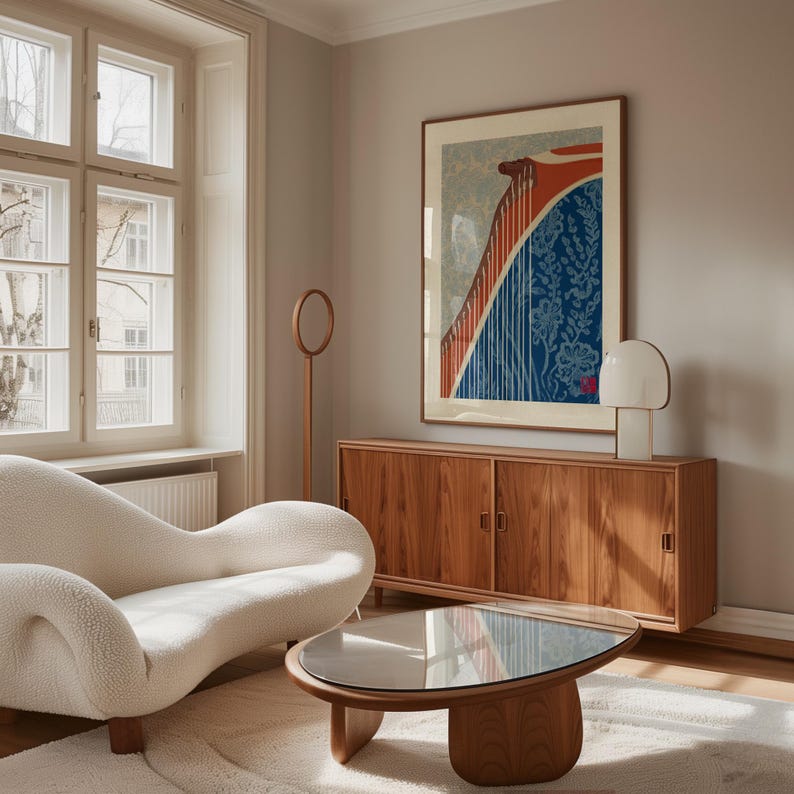 Blue Red Guzheng Poster | Chinese Instrument Illustration | Vintage ...