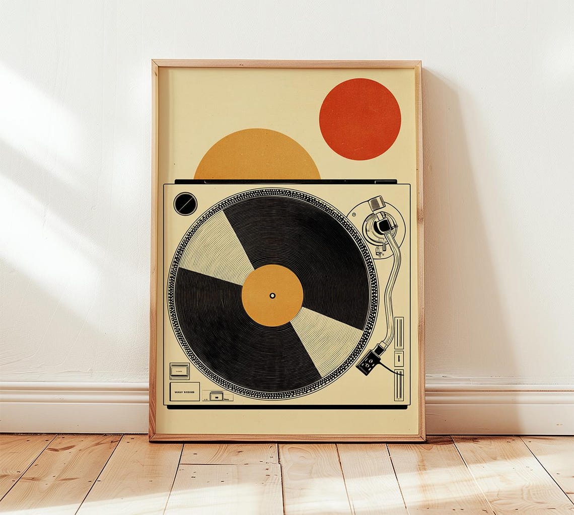 Vintage Vinyl Record Player Print, Japanese Retro Art, Minimalist Music ...