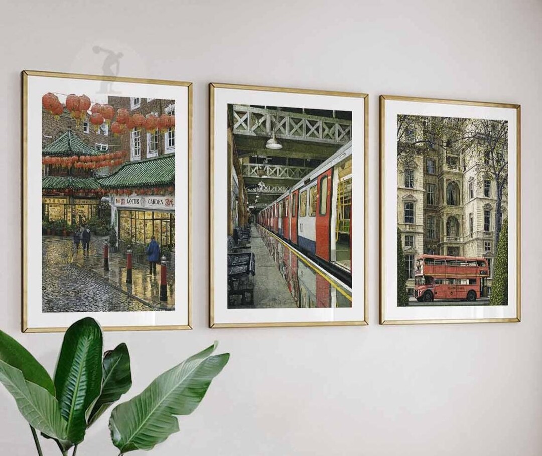 London Wall Art Set of 3, Chinatown Print, Underground Poster, Red Bus ...