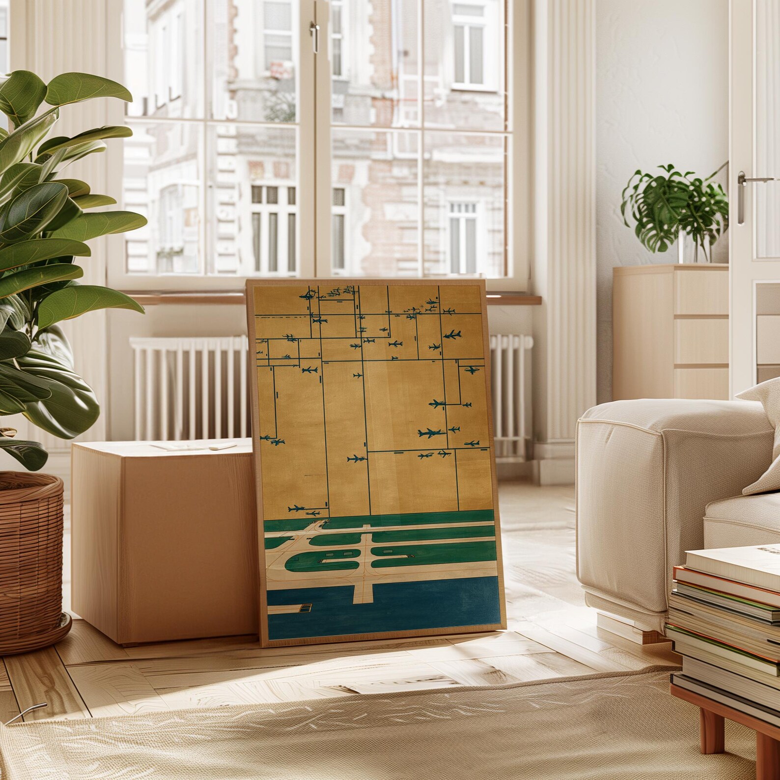 Yellow Blue Airport Diagram Poster | Abstract Runway Map Illustration ...