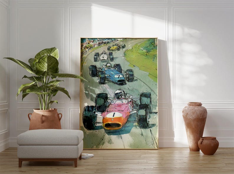 Vintage Formula One Racing Art Print, Classic Car Poster, Motorsport ...