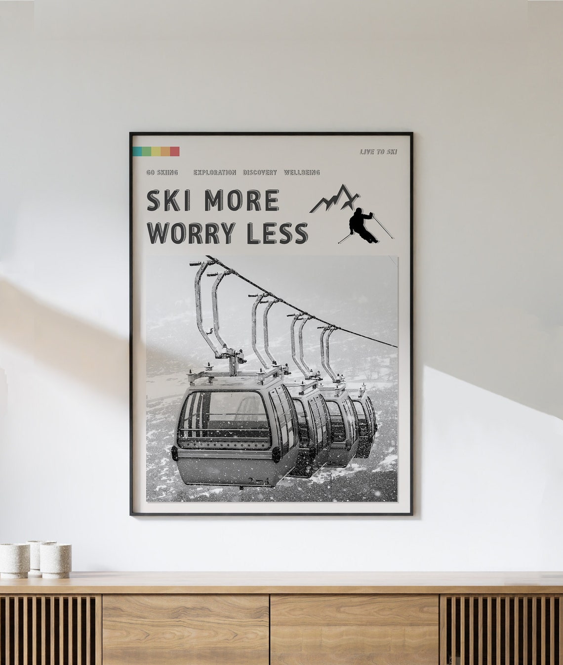 Ski More Worry Less Poster, Skiing Alps Outdoor Adventure Art Print ...