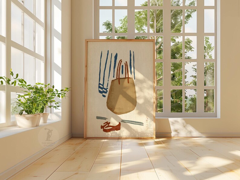 Abstract Figure With Bag, Beige Blue Minimalist Paper Poster - Etsy UK