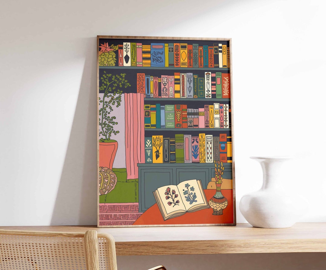 Vintage Library Poster, Book Art, Reading Poster, Book Lovers Gift ...