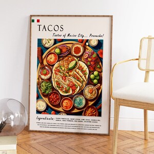 Mexican Tacos Food Poster, Mexican Food Print, Mexican Art, Kitchen ...