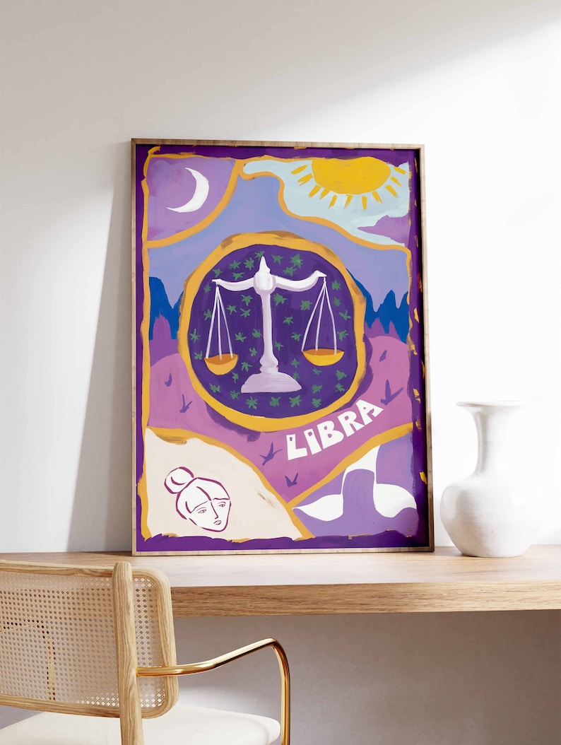 Libra Zodiac Art Print, Boho Celestial Poster - Etsy