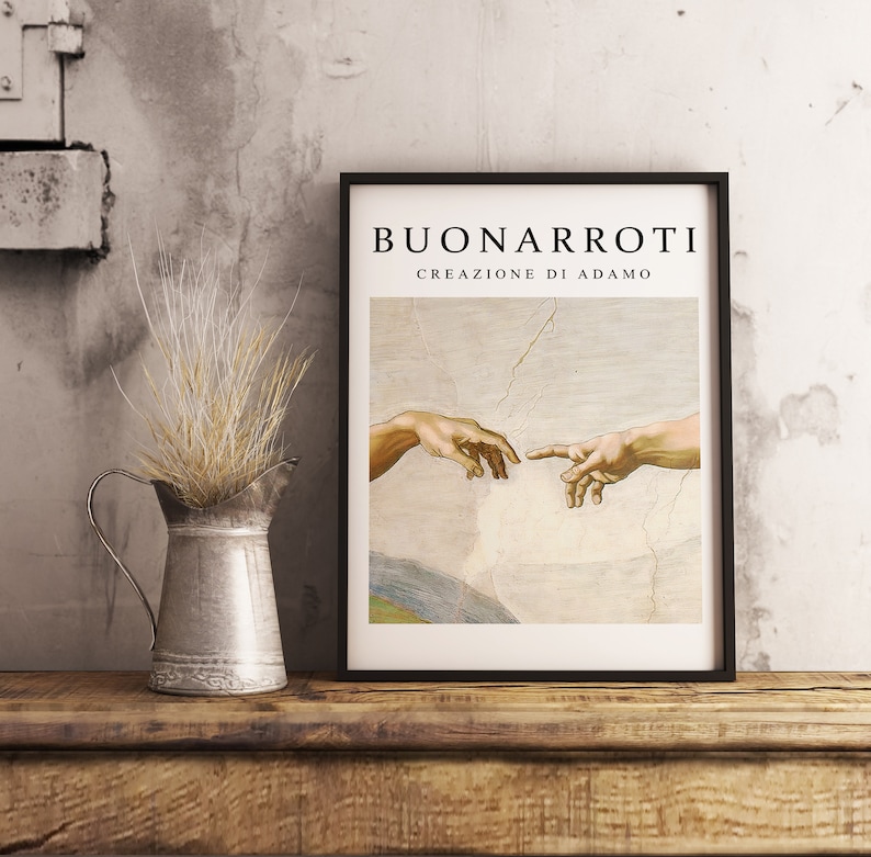 The Creation of Adam, Michelangelo, Classical Art, Spiritual Print ...