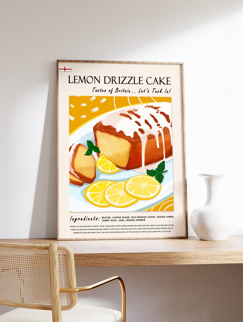 Lemon Drizzle Cake Retro Kitchen Print, English Food Art - Etsy