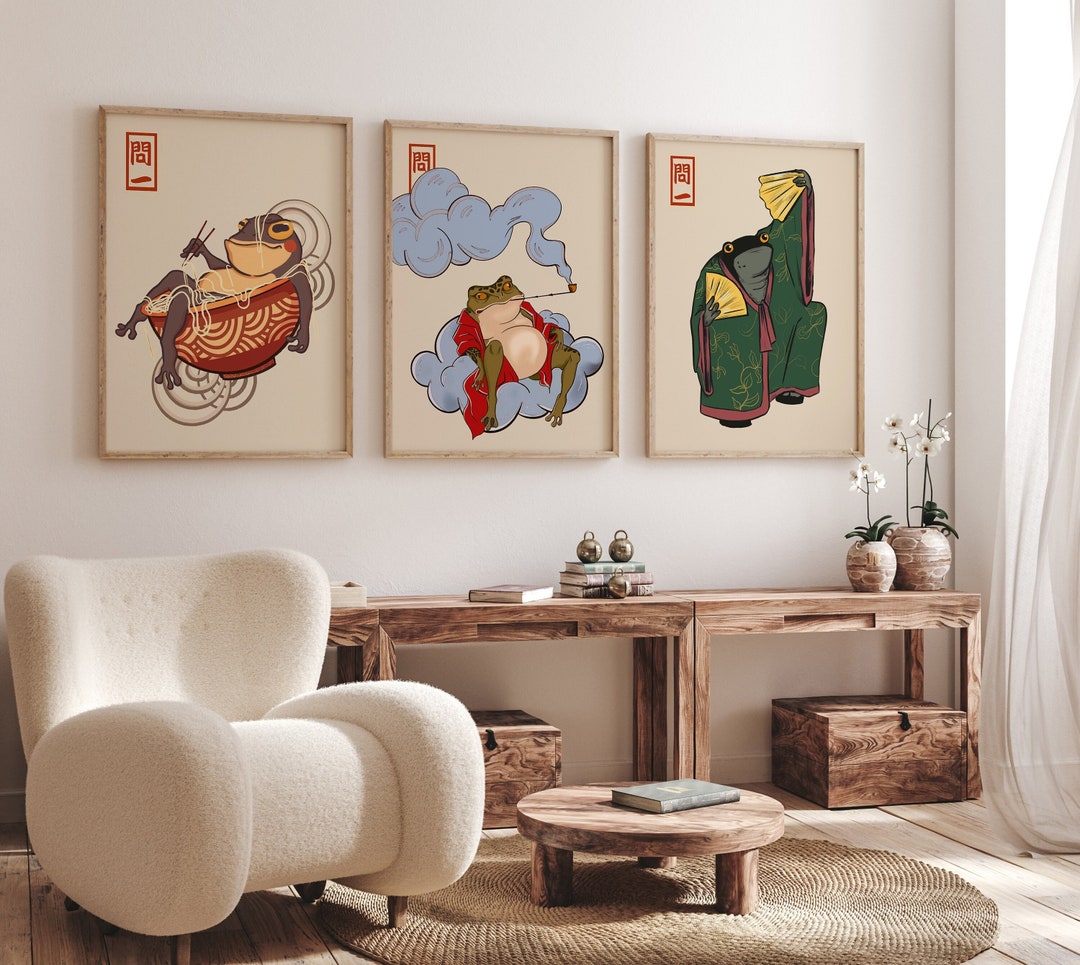 Japanese Set of 3 Frog Posters, Japanese Frog Prints, Funny Frogs ...