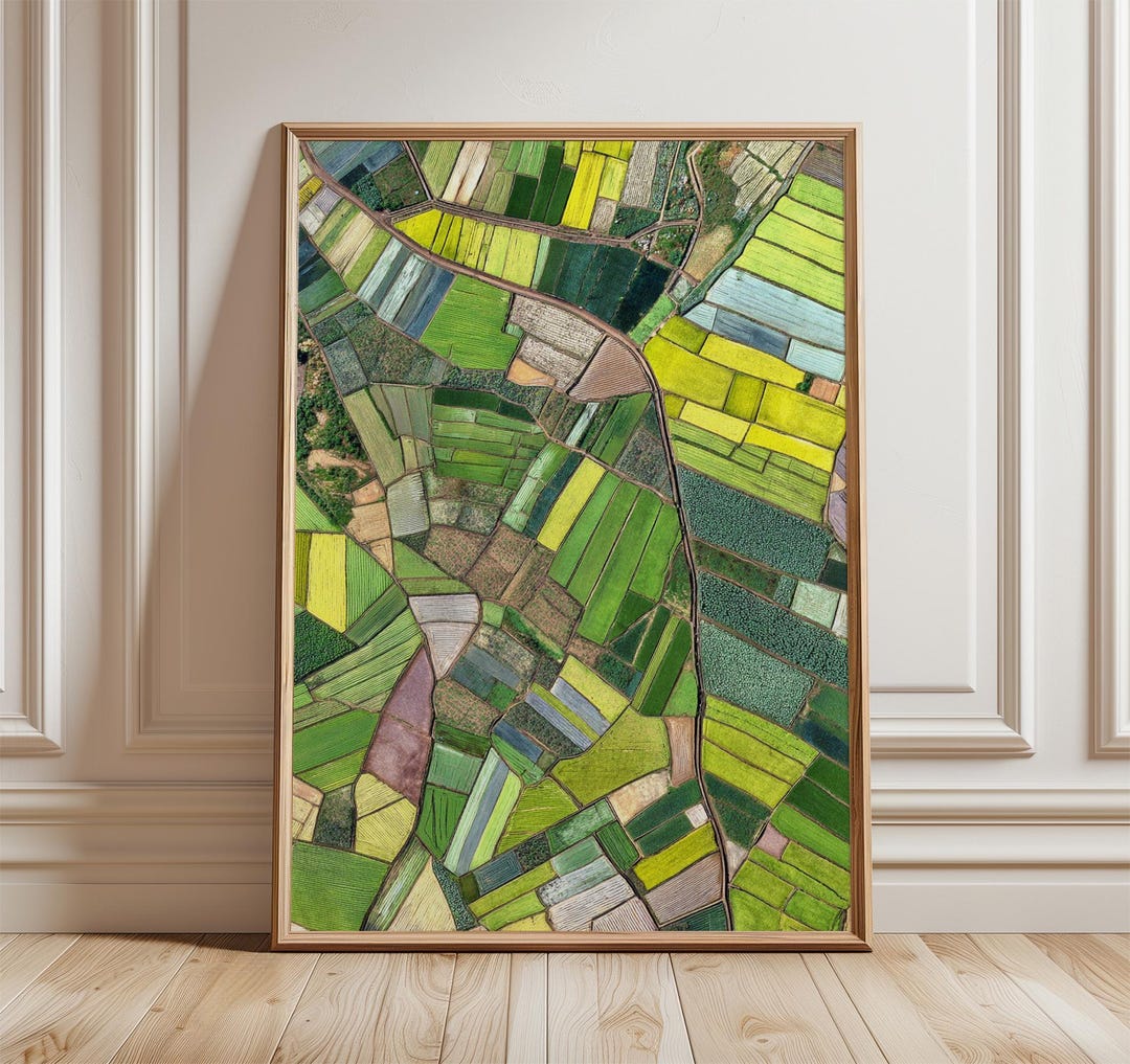 Aerial Farmland Art Print, Modern Landscape Wall Decor in Green and ...