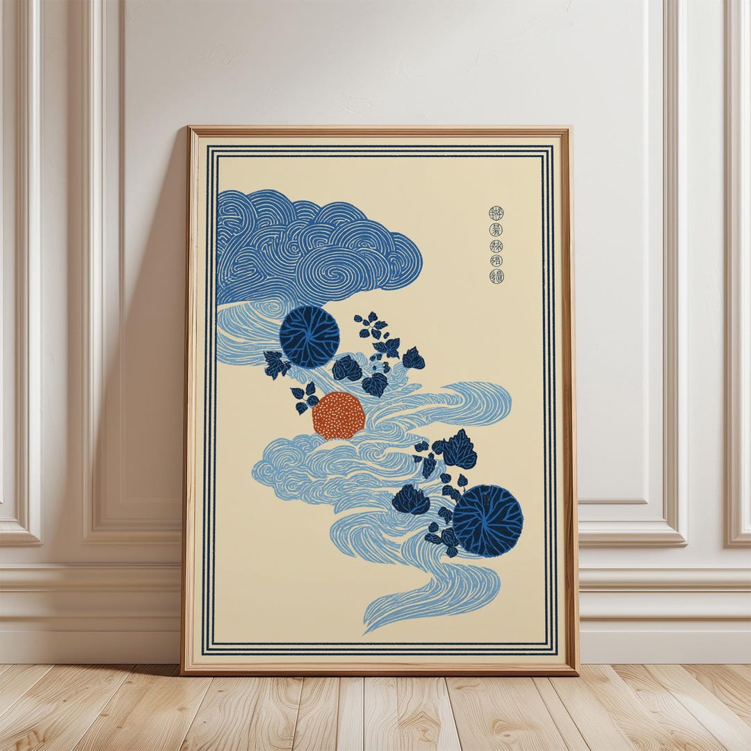 Blue Abstract Cloud Poster | Japanese Inspired Sky Illustration ...