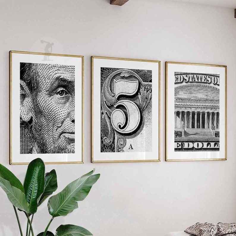 Dollar Bill Set of 3 Posters | Money Wall Art | Luxury Wall Art ...