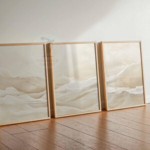 Set of 3 Neutral Abstract Prints, Minimalist Wall Art, Beige Poster Set ...