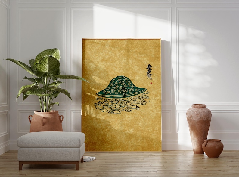 Japanese Abstract Hat Poster | Green Ink Illustration | Minimalist ...