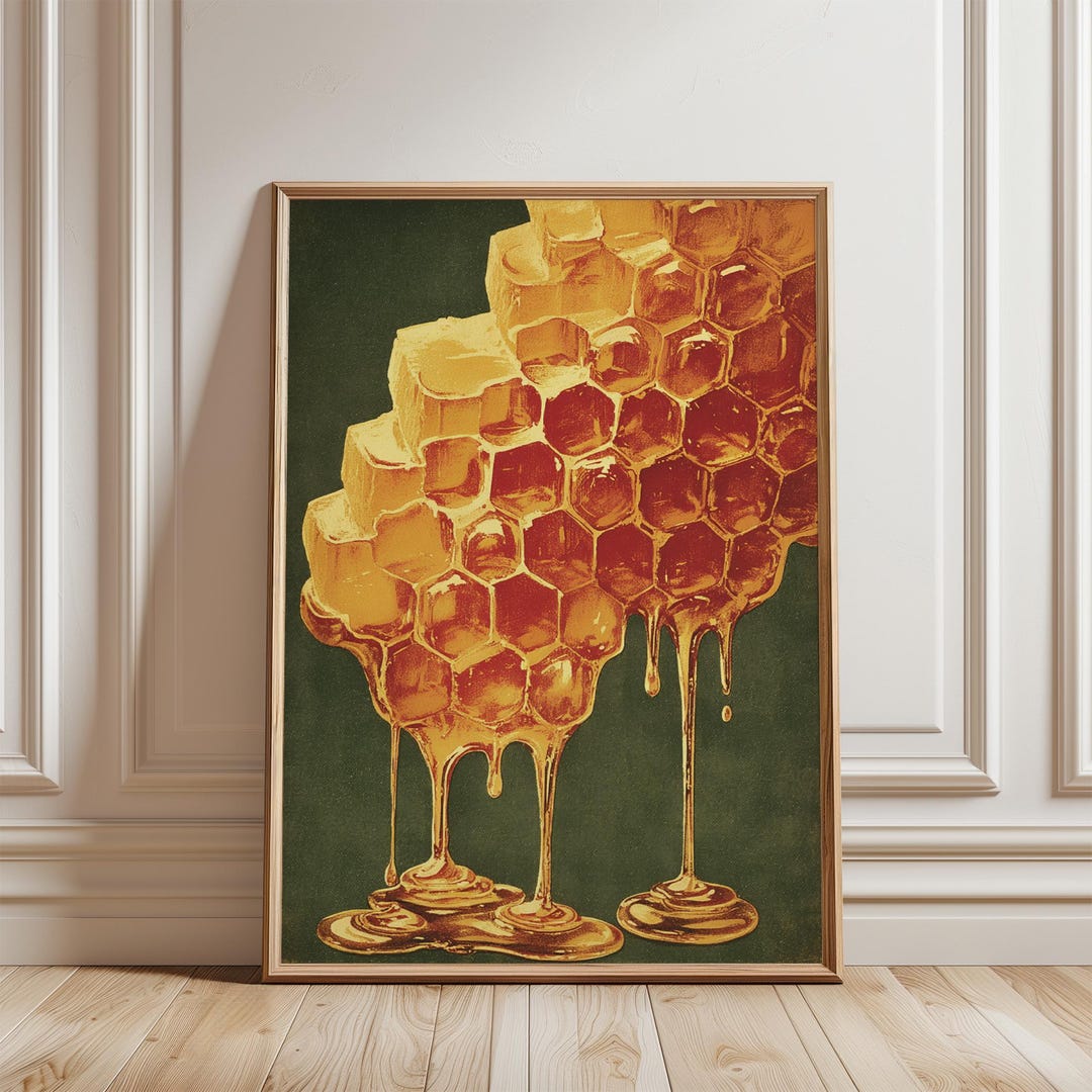 Abstract Honeycomb Poster | Golden Yellow Bee Nest Art | Vertical ...