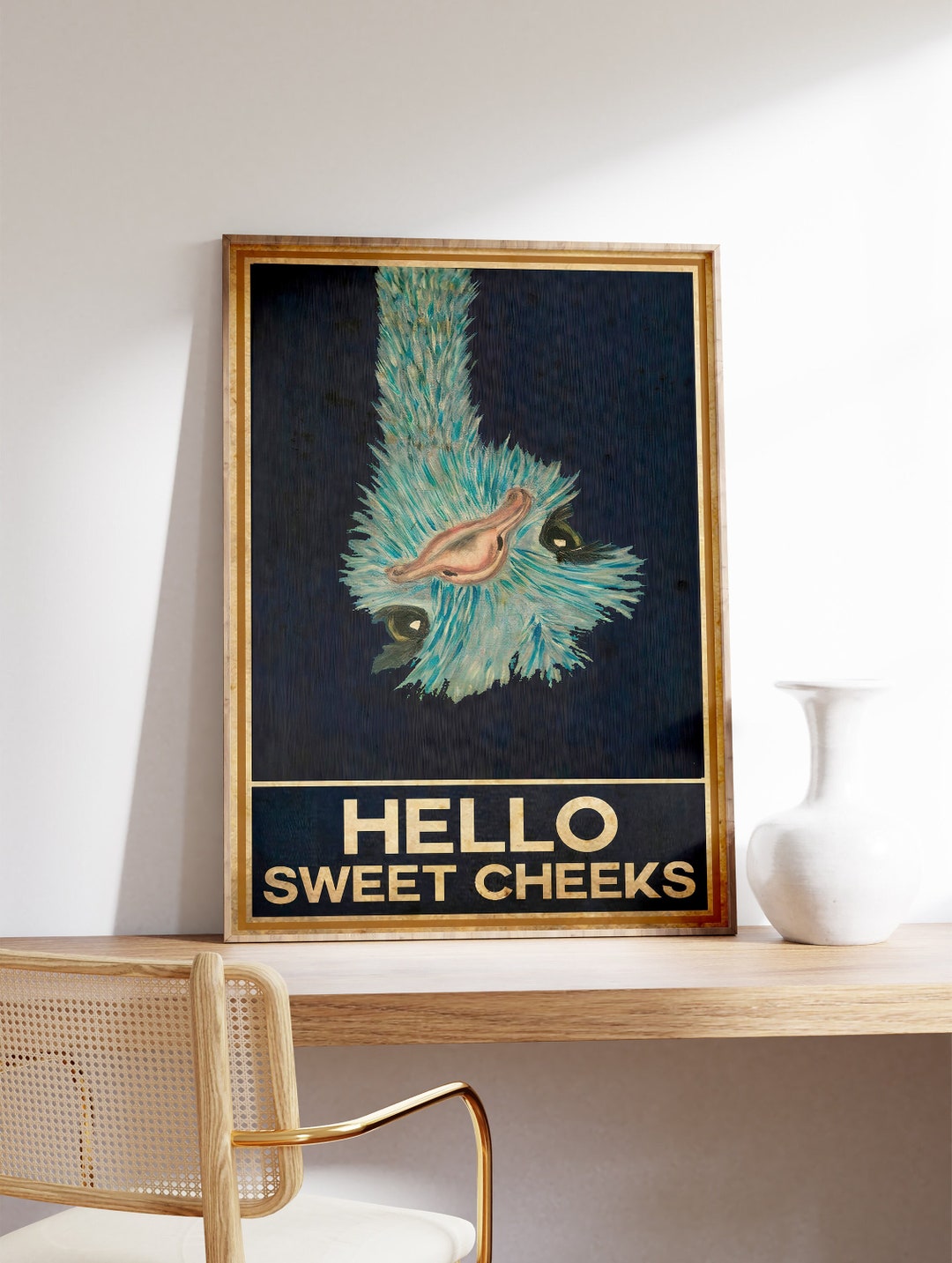 Ostrich Hello Sweet Cheeks Poster, Funny Animal Art Print - Etsy