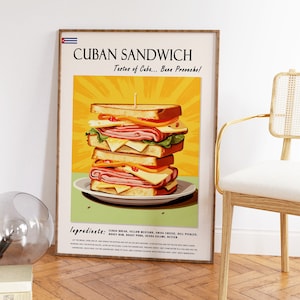 Cuban Sandwich Food Poster, Cuban Food Print, Cuban Food Art, Cuban ...