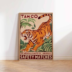 Vintage Tiger Matchbox Art Print, Tropical Jungle Decor - Etsy