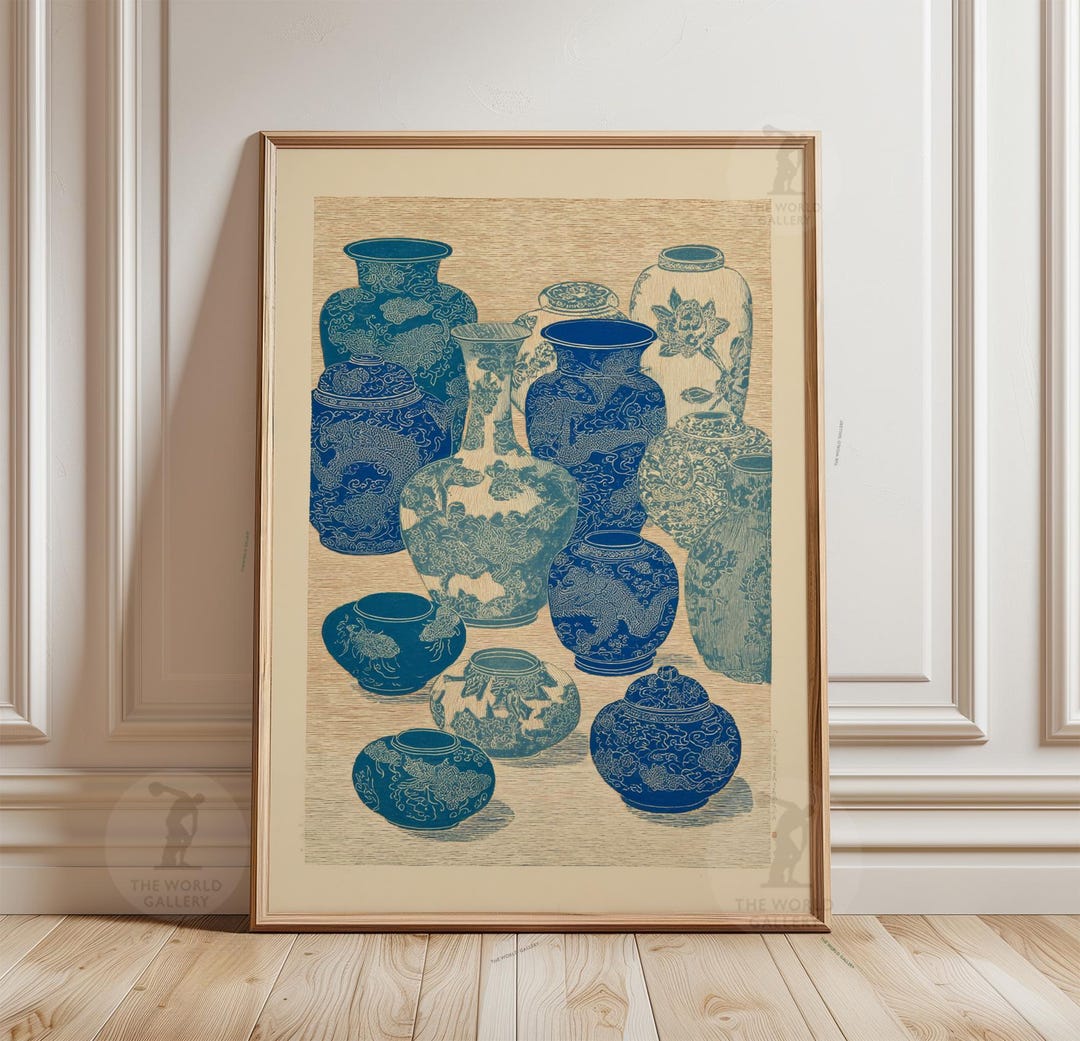 Blue Teal Porcelain Vases Print | Vintage Oriental Still Life - Etsy