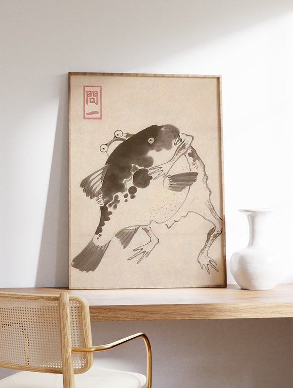 Japanese Frog and Fish Poster Japanese Woodblock Print | Etsy