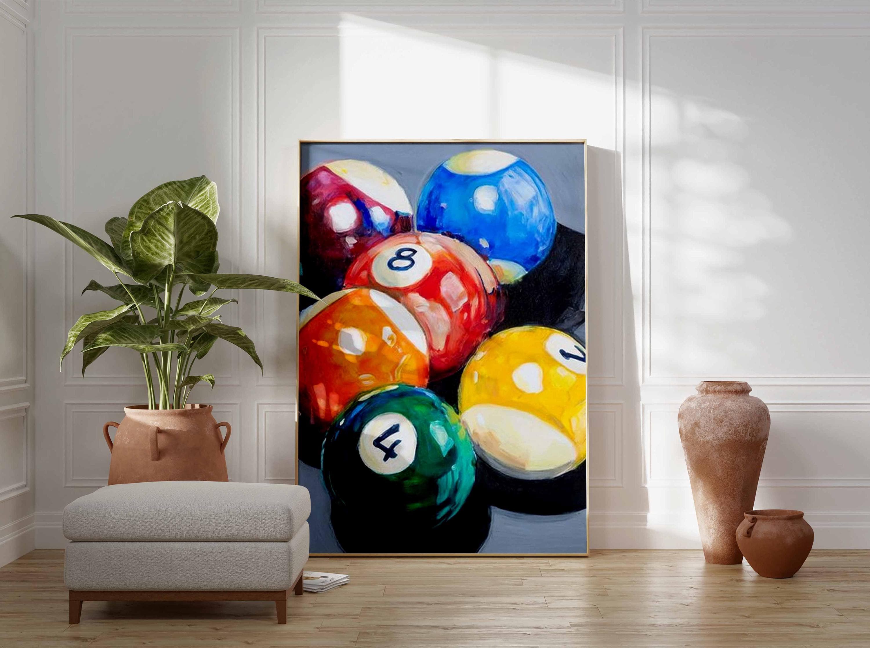Billiards Wall Art Print – Colorful Pool Balls Painting for Game Room ...