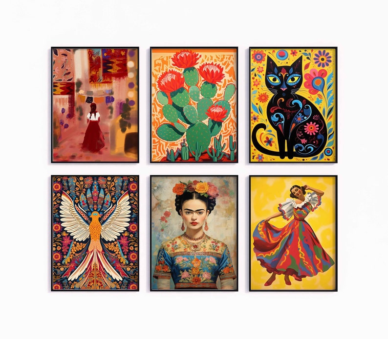 Mexican Gallery Wall Poster Set, Mexican 6 Print Set, Floral Print ...