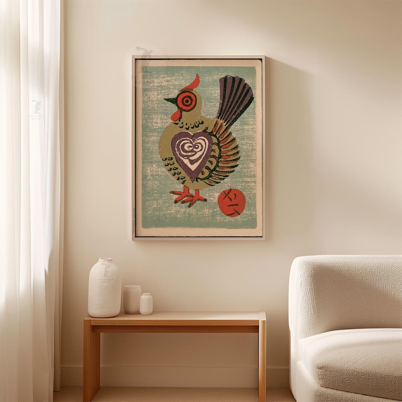 Folk Art Bird Poster, Vintage Animal Print, Rustic Paper Wall Art - Etsy UK