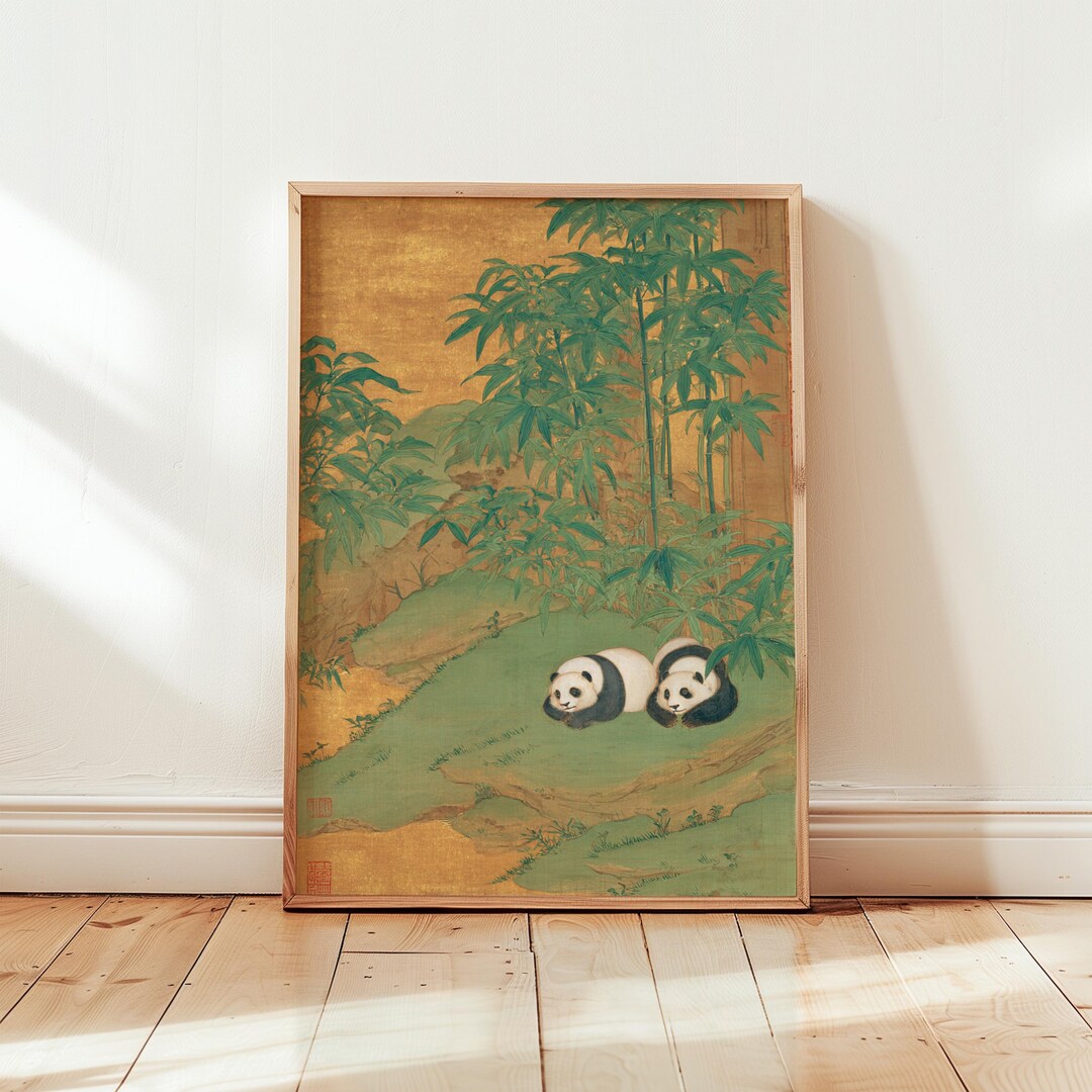 Panda Bamboo Forest Poster | Gold Background Asian Landscape ...