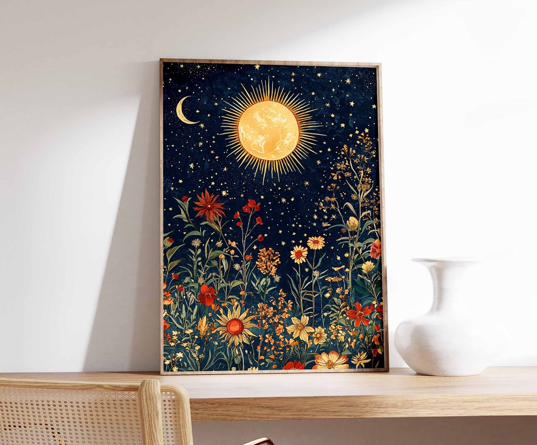 Sun and Moon Poster, Celestial Poster, Spiritual Decor, Vintage Poster ...