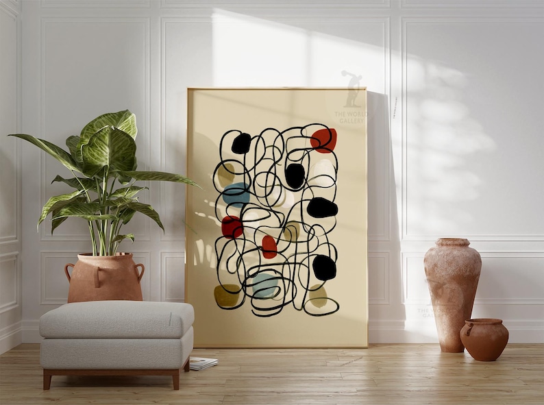 Abstract Line Art Poster | Organic Shapes, Mid Century Style Wall Decor ...