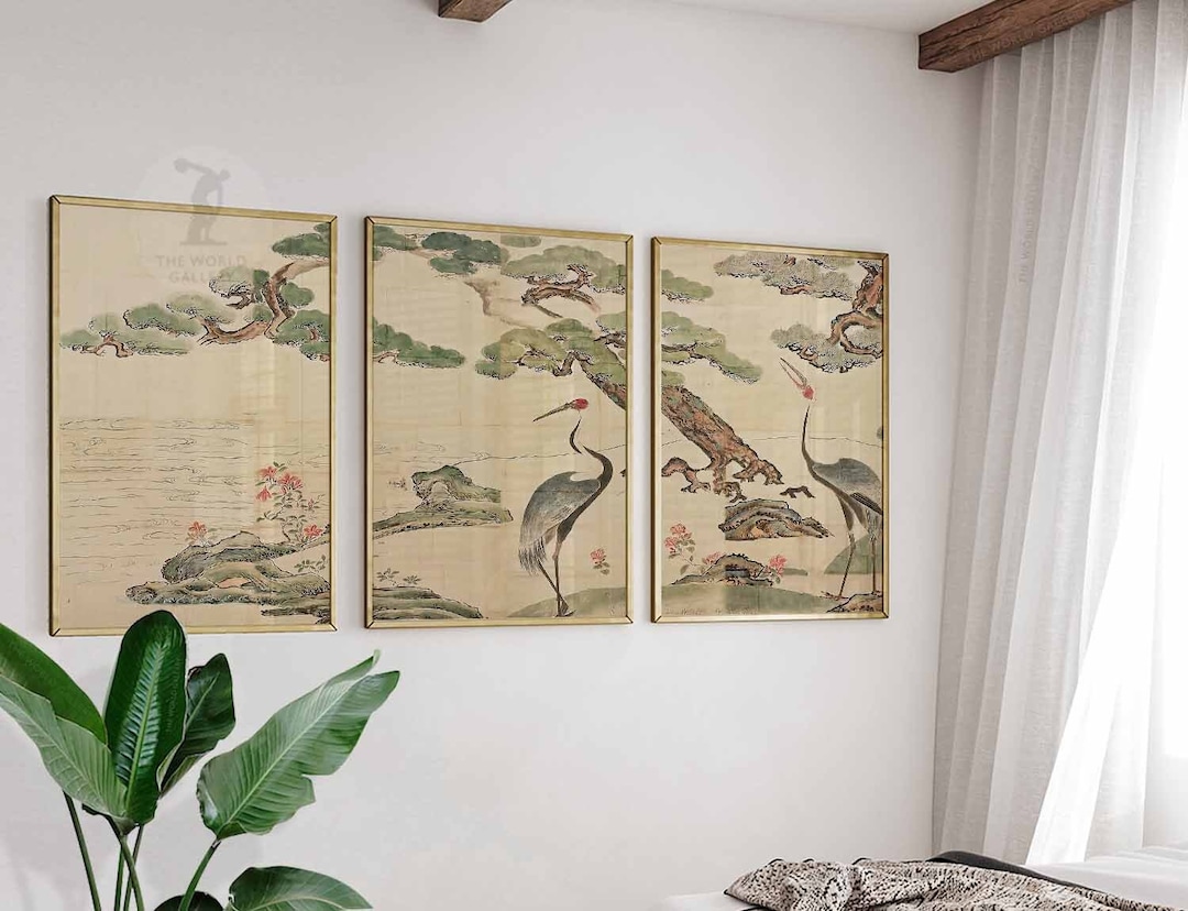 Japanese Set of 3 Floral Posters, Asian Japanese Art Prints, Cranes ...