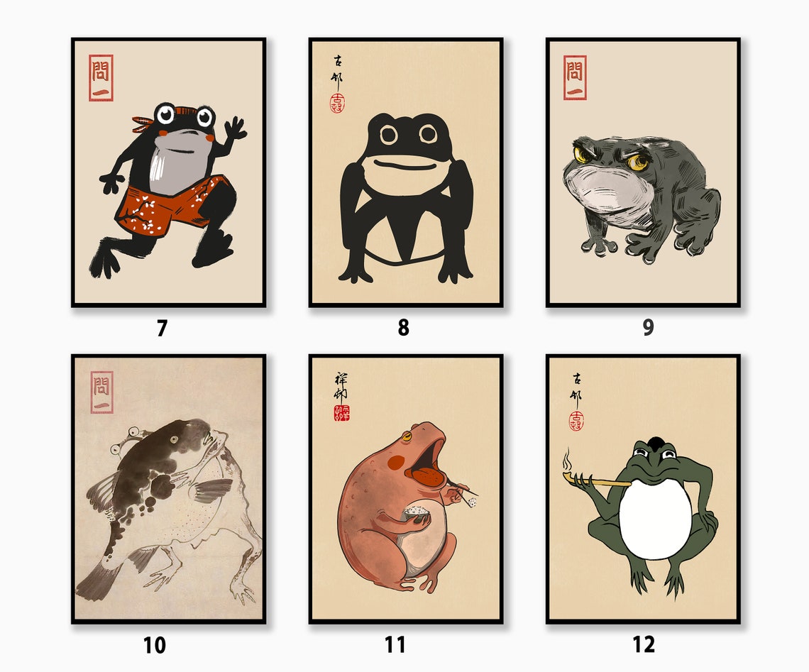 Japanese Frog Poster Sets Japanese Animal Decor Oriental - Etsy