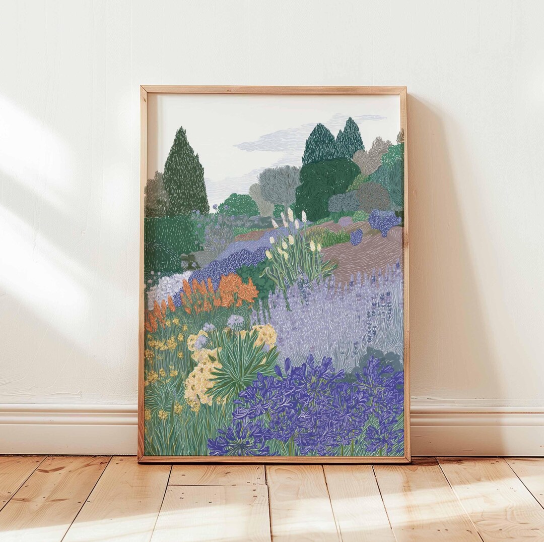 Purple Flower Garden Poster, Botanical Wall Art Print, Lavender ...