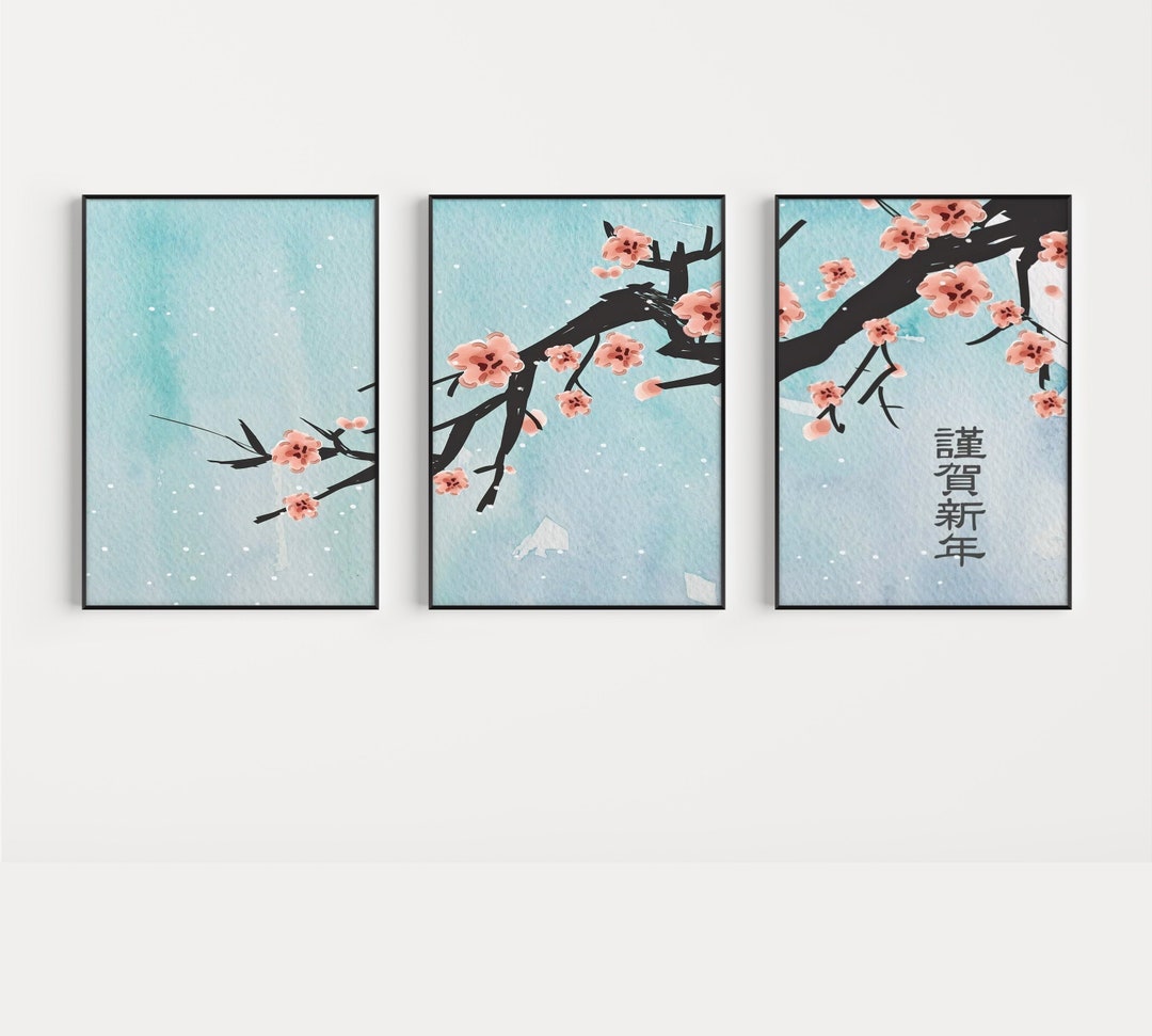 Japanese Set of 3 Posters Cherry Blossom Japanese Art Print - Etsy