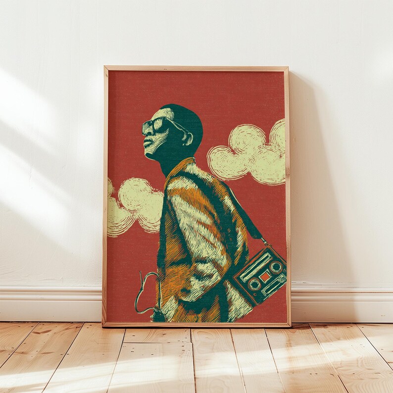 Red Green Retro Figure Poster | Vintage Music Illustration Art | Modern ...