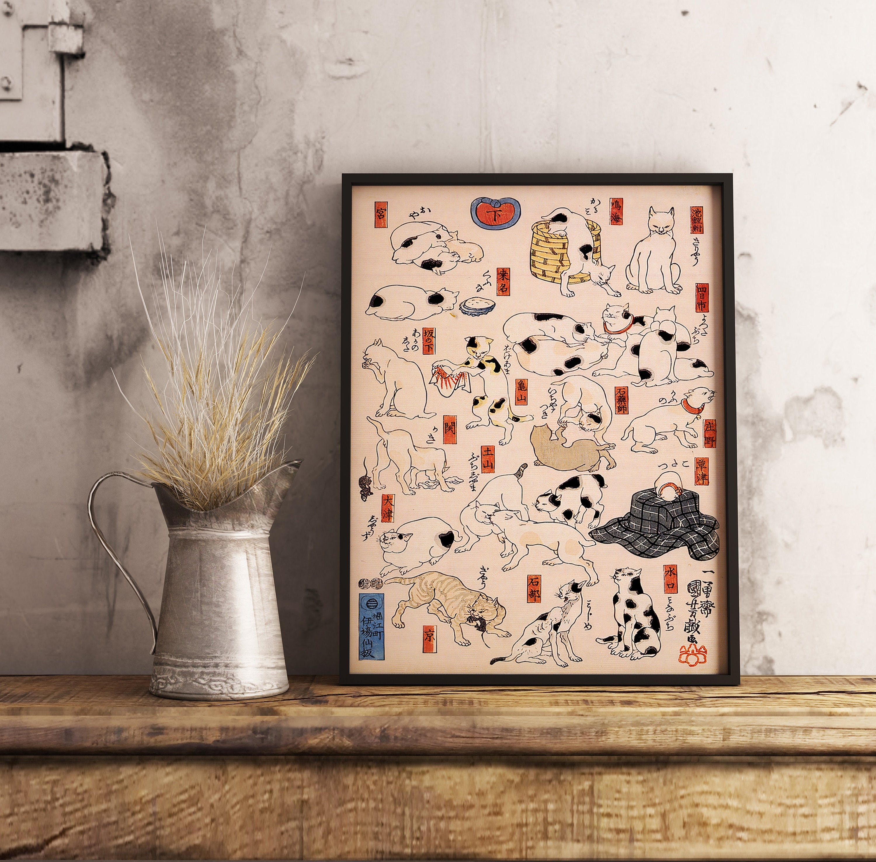 Japanese Cat Poster Utagawa Kuniyoshi Cats Japanese Art | Etsy