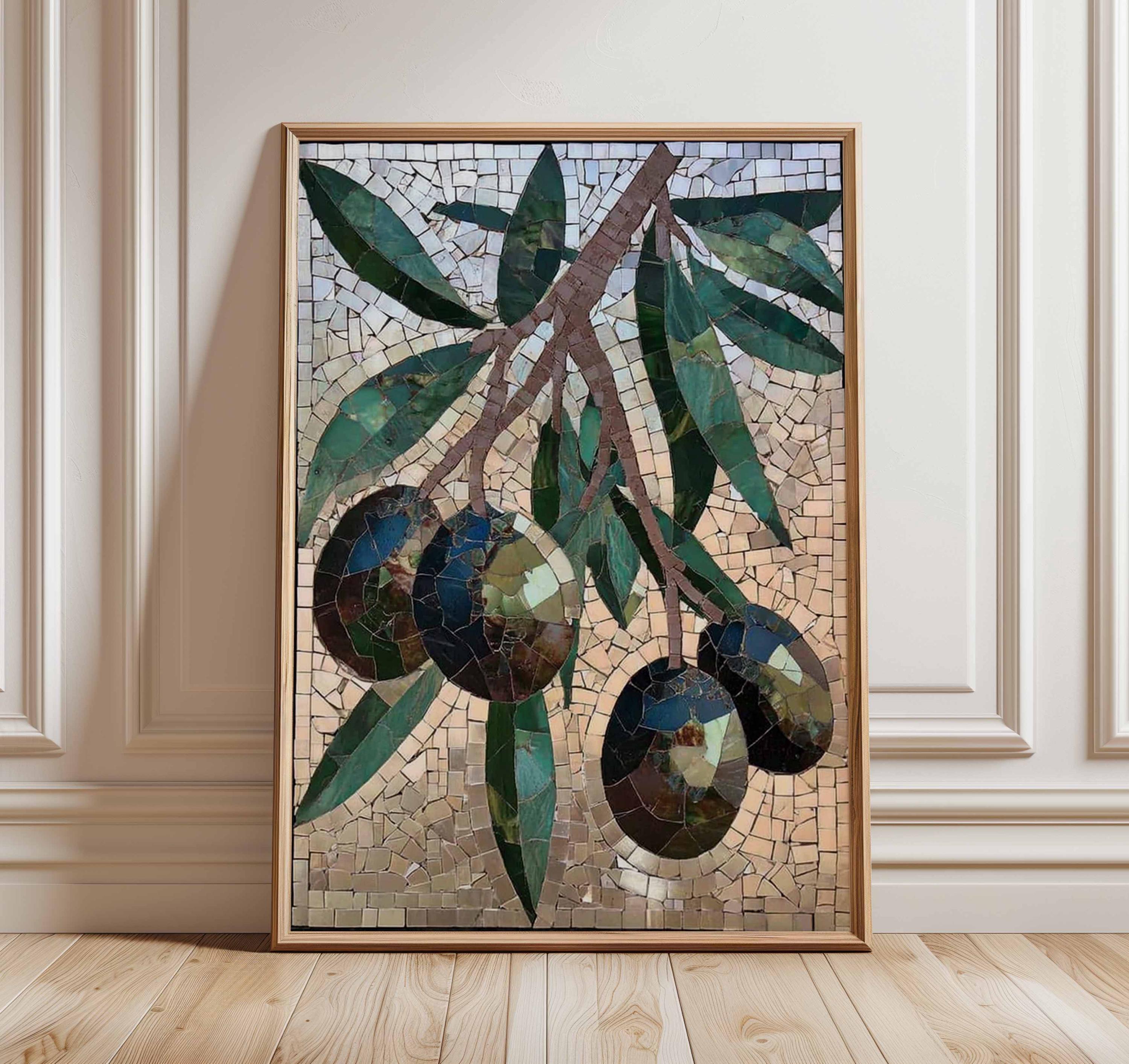 Olive Branch Mosaic Art Print | Mediterranean Wall Art | Rustic Kitchen ...