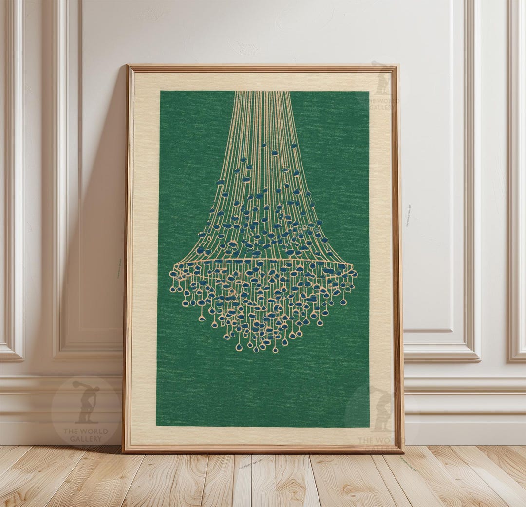 Green Gold Chandelier Poster | Minimalist Vintage Wall Art Print | Art ...
