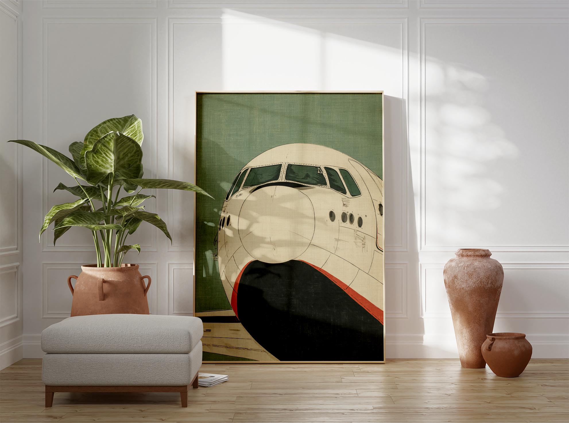 Green Aircraft Nose Poster | Vintage Aviation Illustration | Minimal ...