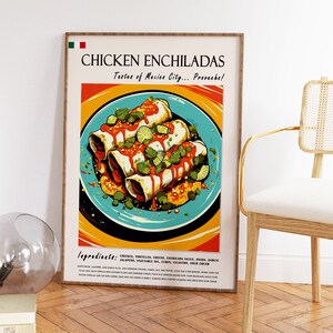 Chicken Enchiladas Mexican Poster, Mexican Food Print, Mexican Food Art ...