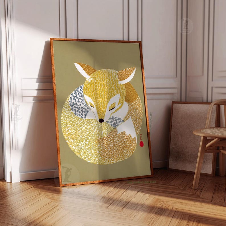 Curled Fox Folk Art Poster, Scandinavian Woodland Animal Wall Art - Etsy UK