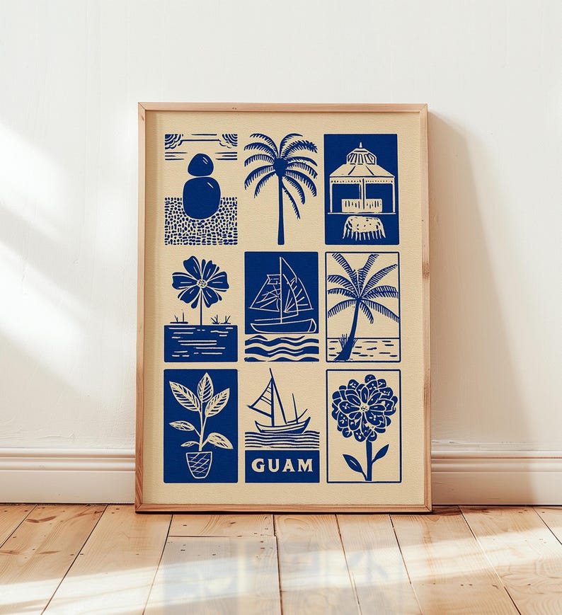 Guam Linocut Art Print, Minimalist Island Travel Poster - Etsy