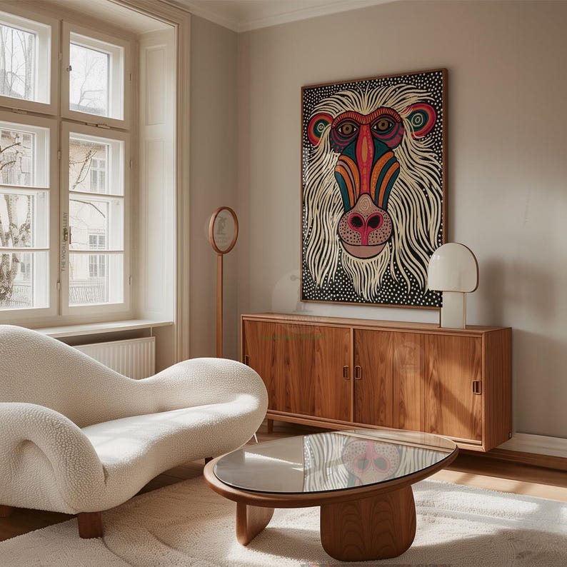 Mandrill Wall Art, Psychedelic Monkey Print, Tribal Animal Paper Decor ...