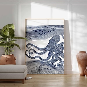 Octopus Poster, Ocean Animal Wall Art, Nautical Sea Life Decor, Sea ...