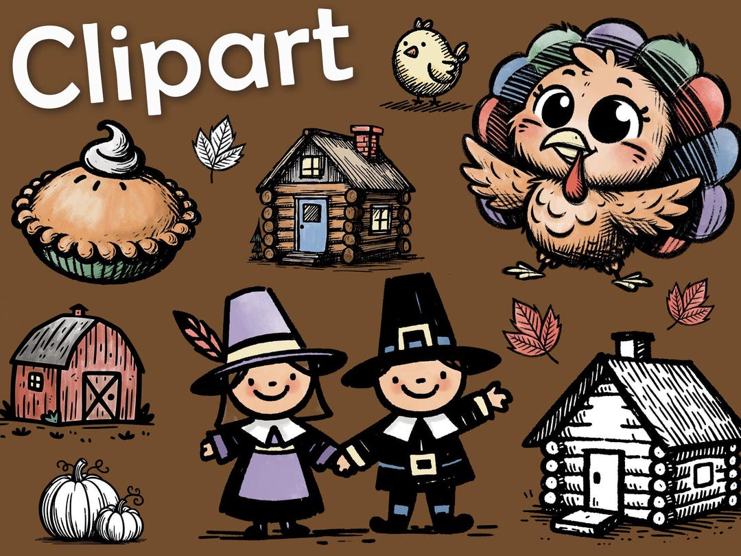 Thanksgiving Clipart PNG | Fall, Turkey, Pilgrims, Pumpkins & Pies ...