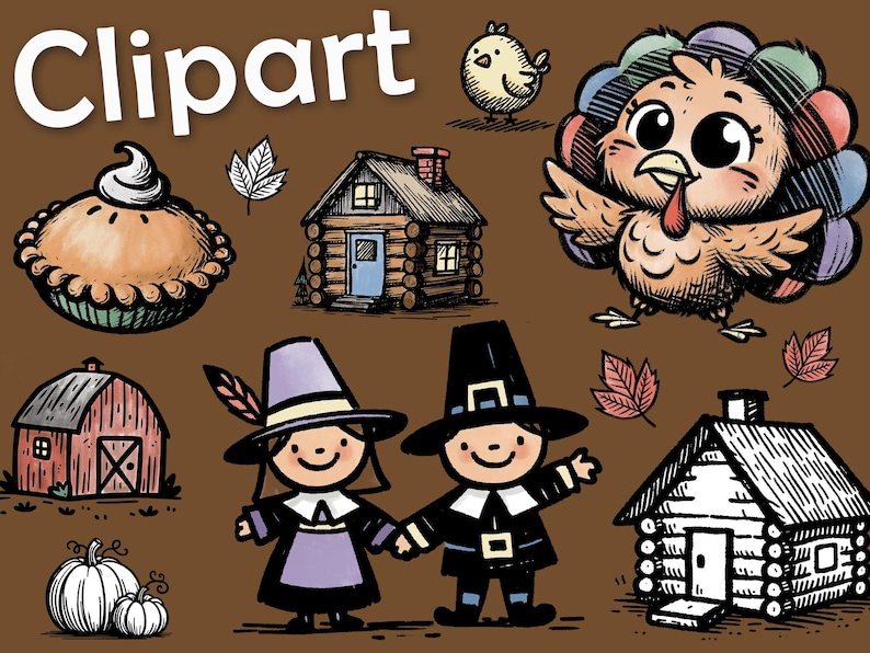 Thanksgiving Clipart PNG Fall, Turkey, Pilgrims, Pumpkins & Pies ...