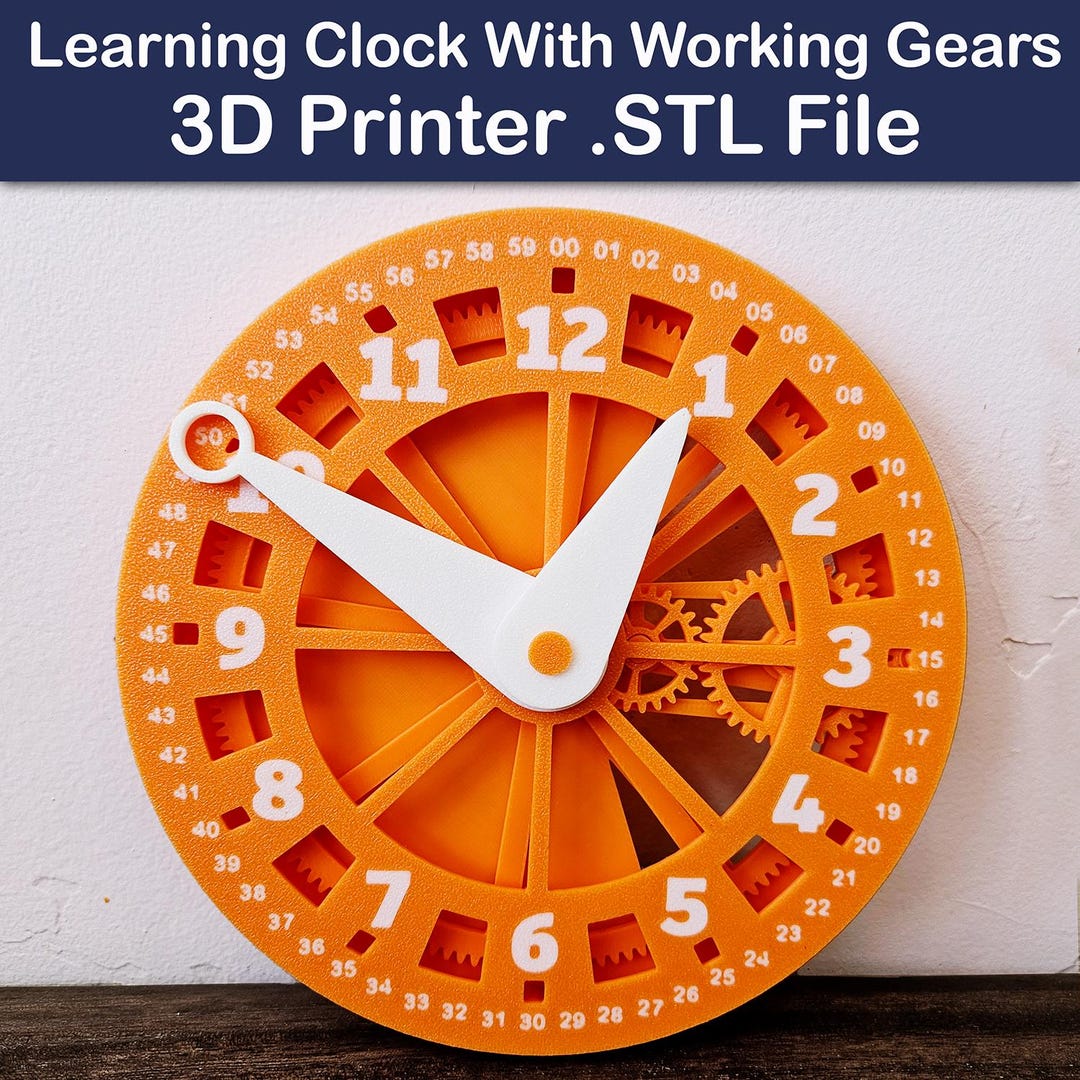 Learning Clock With Gears 3D Print STL – Interactive STEM Classroom ...