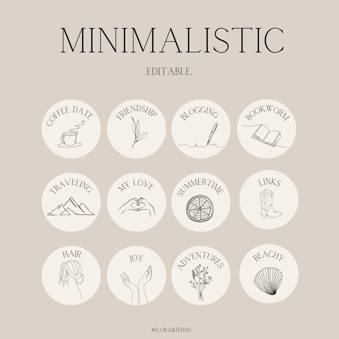 Minimalistic Instagram Highlight Covers Editable- Set of 20 - Etsy