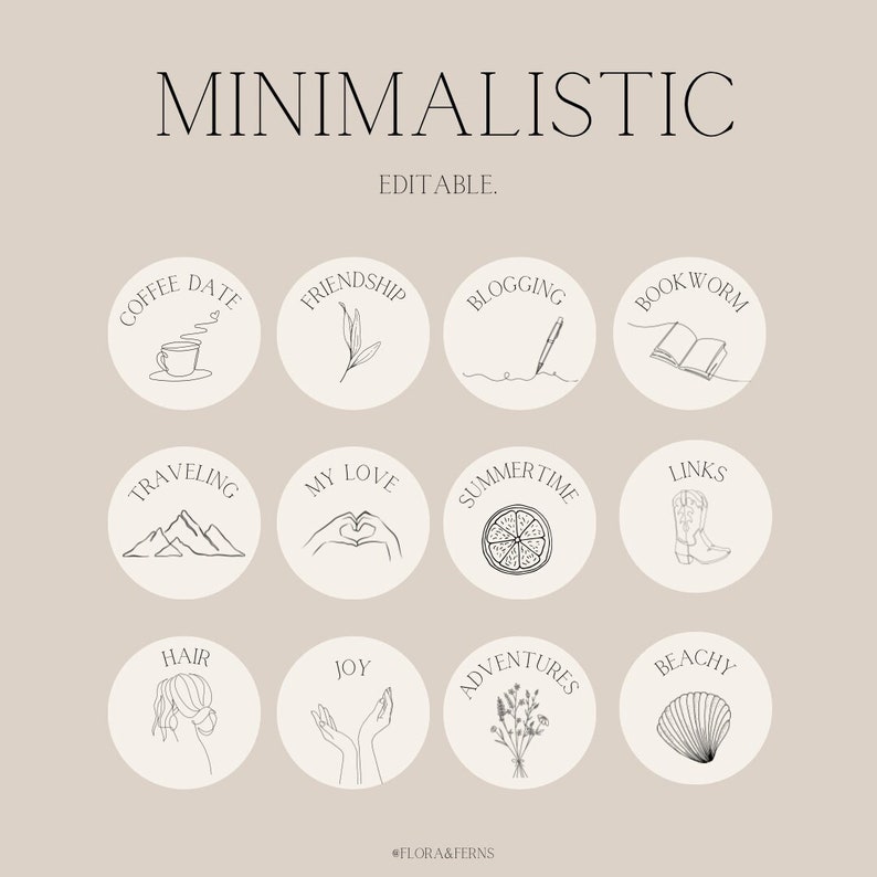 Minimalistic Instagram Highlight Covers Editable- Set of 20 - Etsy