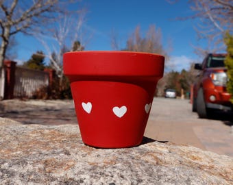 Red and White Clay Pot With Hearts - Etsy